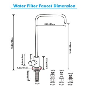 Reverse Osmosis Faucet Lead-Free Kitchen Water Filter Faucet for RO Drinking Water Filtration Systems SUS304 Stainless Steel Drinking Water Faucet