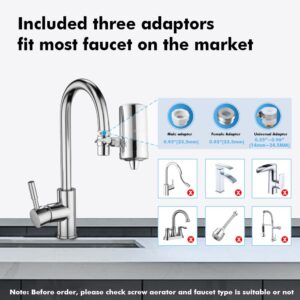 Faucet Water Filter Kitchen Tap Water Purifier Stainless Steel Faucet Mount Water Filtration System Remove Chlorine, Odor, Sediment, Improve Taste (1 Filter Element Included)