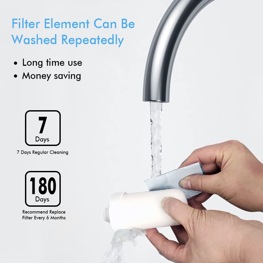 Faucet Water Filter Kitchen Tap Water Purifier Stainless Steel Faucet Mount Water Filtration System Remove Chlorine, Odor, Sediment, Improve Taste (1 Filter Element Included)