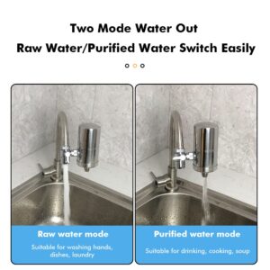 Faucet Water Filter Kitchen Tap Water Purifier Stainless Steel Faucet Mount Water Filtration System Remove Chlorine, Odor, Sediment, Improve Taste (1 Filter Element Included)