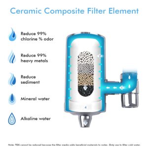 Faucet Water Filter Kitchen Tap Water Purifier Stainless Steel Faucet Mount Water Filtration System Remove Chlorine, Odor, Sediment, Improve Taste (1 Filter Element Included)