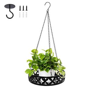 artora metal plant hanger, modern plant hanging basket decorative black plant pot holder flower planter hanging chain with ceiling hook for balcony porch indoor or outdoor home decor (black)