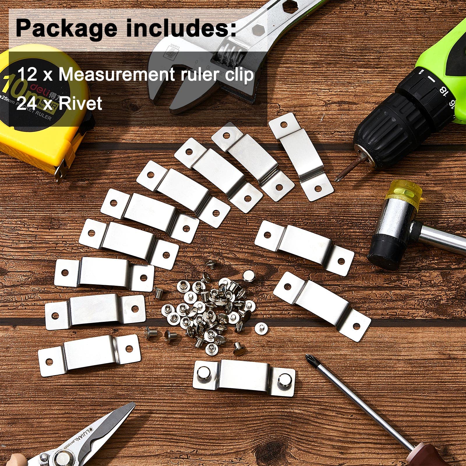 Metal Tape Measure Holder Clip, Small Tool Belt Tape Measure Holder Metal Belt Clip with Rivets for Drill, Measurement Tape, Leather Pocket Tool(12 Pcs)