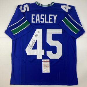 autographed/signed kenny easley hof 17 seattle blue football jersey jsa coa