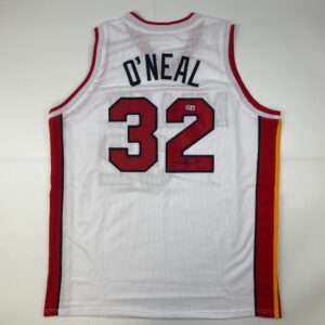 autographed/signed shaquille shaq o'neal miami heat white basketball jersey beckett bas coa