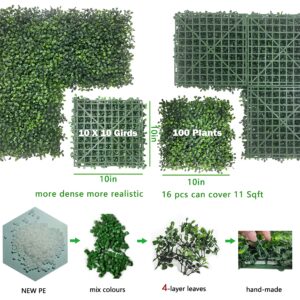 Bybeton Artificial Grass Backdrop Wall,10"x 10"(16Pcs) UV-Anti Boxwood Hedge Topiary Wall Panels for Indoor Outdoor Privacy Protected and Garden,Balcony,Privacy Fence Screen décor