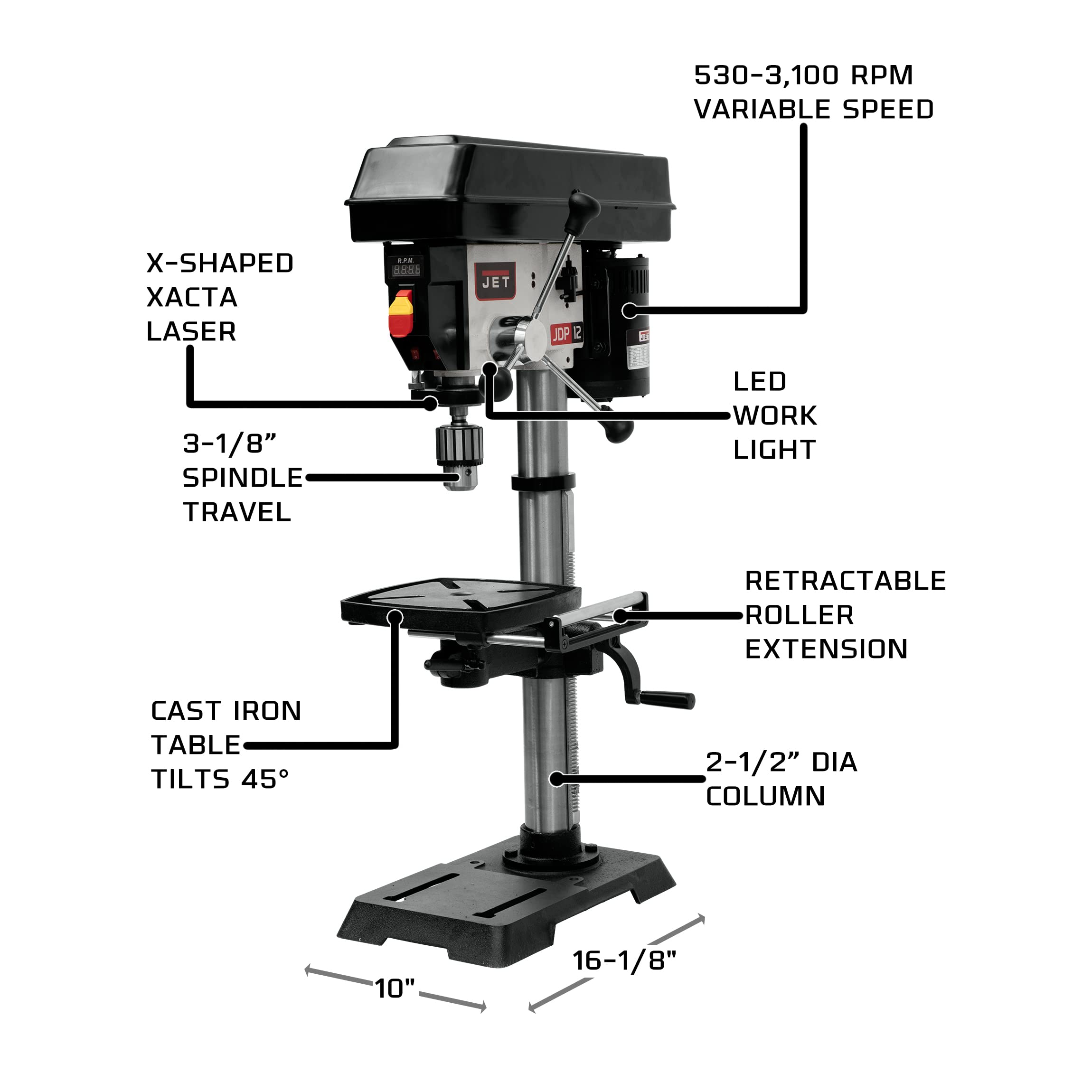 JET JWDP-12, 12-Inch Benchtop Drill Press (716000) and Wilton LP4 Low Profile Drill Press Vise, 4" Jaw Width (11744)