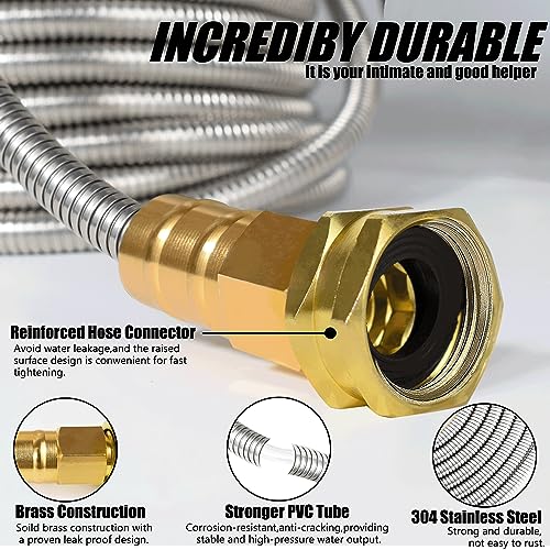 Metal Garden Hose 100FT Heavy Duty Lightweight 304 with Brass Nozzle,Durable Fittings,No Kink & Tangle,Puncture Resistant,Easy to Use & Store for RV,Outdoor, Yard,Ligh (100ft)