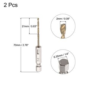 uxcell 2 Pcs High Speed Steel Hex Shank Twist Drill Bit, 2mm Drilling Dia with 1/4 Inch Hex Shank 70mm Length