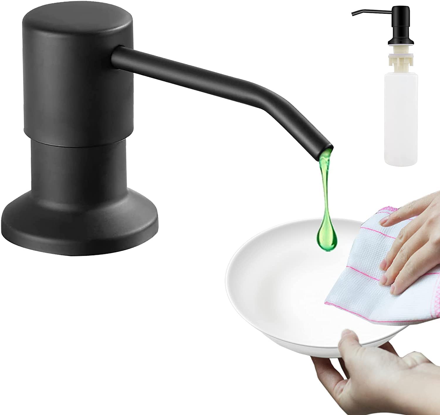 Built in Sink Soap Dispenser, Lotion Dispenser for Kitchen Sink Matte Black Refill from The Top Bar Sink Soap Dispenser with 12OZ Bottle