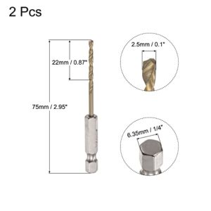 uxcell 2 Pcs High Speed Steel Hex Shank Twist Drill Bit, 2.5mm Drilling Dia with 1/4 Inch Hex Shank 75mm Length