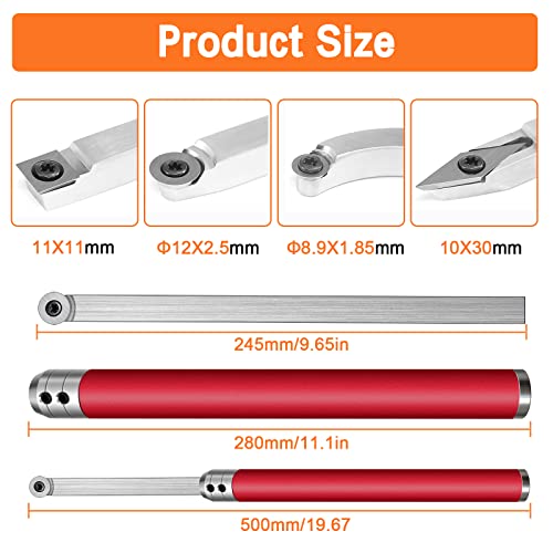 Roartisa Carbide Tipped Wood Lathe Turning Tools Set, Full Size Rougher Finisher Swan Neck Hollowing Tools and Interchangeable Aluminum Alloy Grip Handle with Diamond Round Square Carbide Inserts