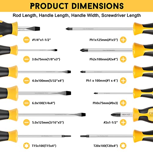 OPOW 12-Piece Magnetic Screwdrivers Sets with Storage Case, Professional Screwdriver Set Includes Flat, Phillips,Torx, Non-Slip for Repair Home Improvement Craft