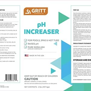 Gritt Commercial pH Increaser | pH up | Swimming Pool, Spa and Hot Tub Chemicals | Raise pH Levels | Soda Ash | Natural 100% Pure Sodium Carbonate Granules | pH Balance | Indoor and Outdoor Pools 2lbs