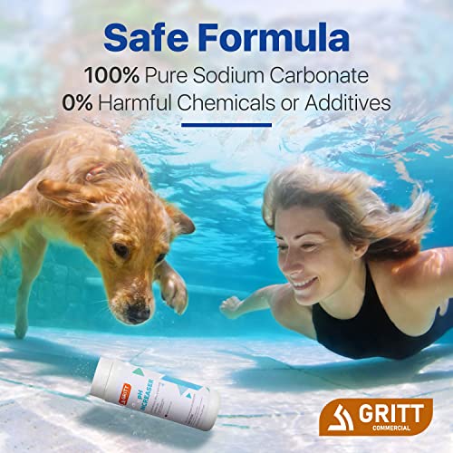 Gritt Commercial pH Increaser | pH up | Swimming Pool, Spa and Hot Tub Chemicals | Raise pH Levels | Soda Ash | Natural 100% Pure Sodium Carbonate Granules | pH Balance | Indoor and Outdoor Pools 2lbs