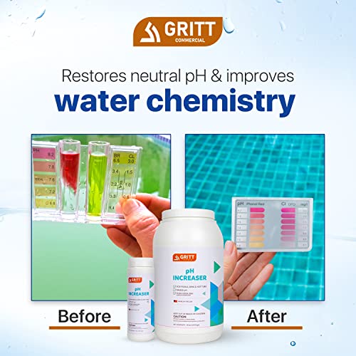 Gritt Commercial pH Increaser | pH up | Swimming Pool, Spa and Hot Tub Chemicals | Raise pH Levels | Soda Ash | Natural 100% Pure Sodium Carbonate Granules | pH Balance | Indoor and Outdoor Pools 2lbs