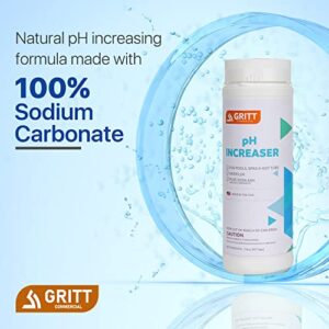 Gritt Commercial pH Increaser | pH up | Swimming Pool, Spa and Hot Tub Chemicals | Raise pH Levels | Soda Ash | Natural 100% Pure Sodium Carbonate Granules | pH Balance | Indoor and Outdoor Pools 2lbs