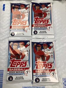 2022 topps series 1 baseball 4 sealed pack lot 64 cards, 16 cards per pack chase rookie cards of an generational talent rookie wander franco, jarren duran, and more bonus 3 cards of your favorite team if you message me your choice before shipment