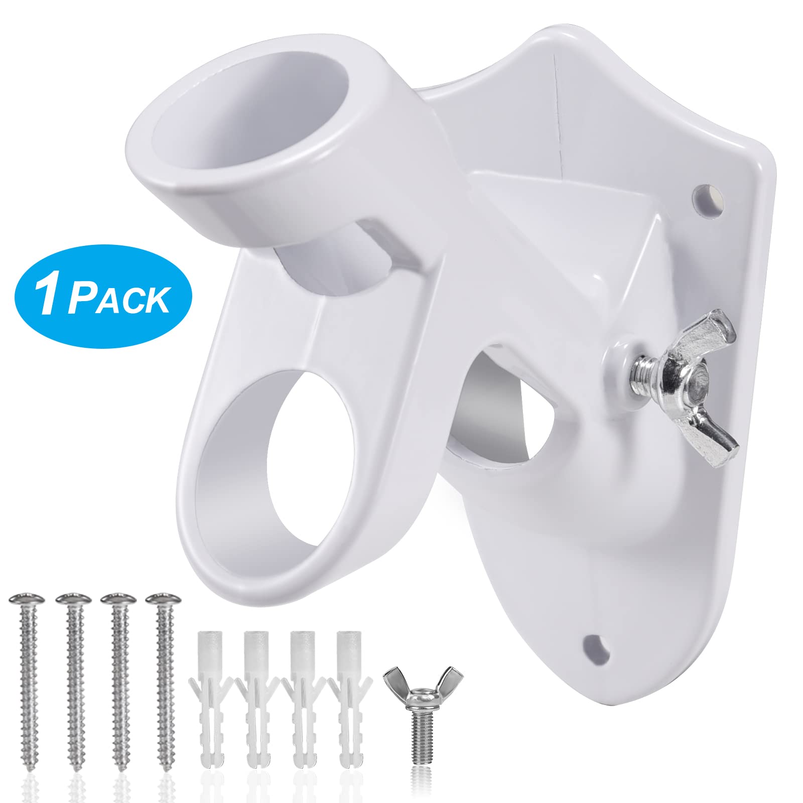 Flag Pole Holder Brackets, BONWIN 1" Flag Pole Mounting Bracket with Hardwares for House Wall Mount, 1" Inner Diameter, Two Positions & Aluminium Alloy, Rust Free Coated (White - 1 Pack)