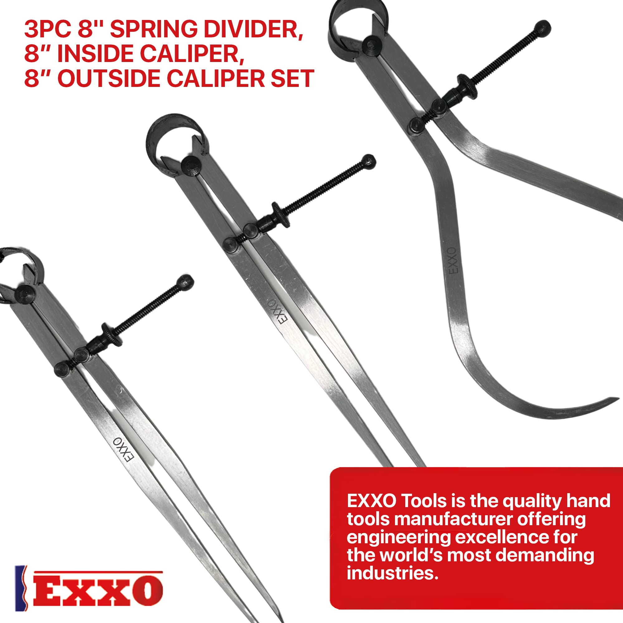 Exxo Tools | 3PC 8" Spring Divider, 8” Inside Caliper, 8” Outside Caliper Set