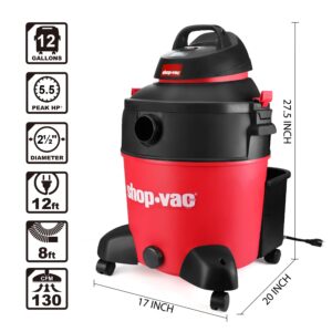 Shop-Vac 12 Gallon 5.5 Peak HP Wet/Dry Vacuum, SVX2 Motor Technology, 3 in 1 Function Portable Shop Vacuum with Cart, Attachments, Drain Port. 5973036