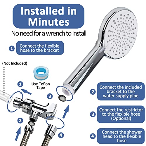 yeulluey Handheld Showerheads, High Pressure Shower Head with Hose 3 Settings Detachable Shower Heads Sprayer Built-in Power Wash to Clean Tub, Tile & Pets