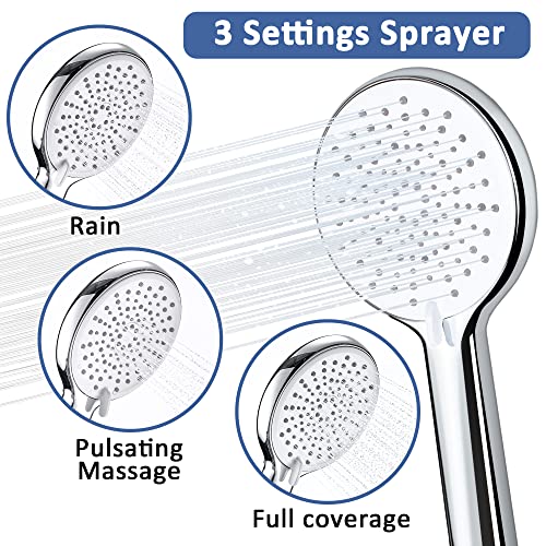 yeulluey Handheld Showerheads, High Pressure Shower Head with Hose 3 Settings Detachable Shower Heads Sprayer Built-in Power Wash to Clean Tub, Tile & Pets