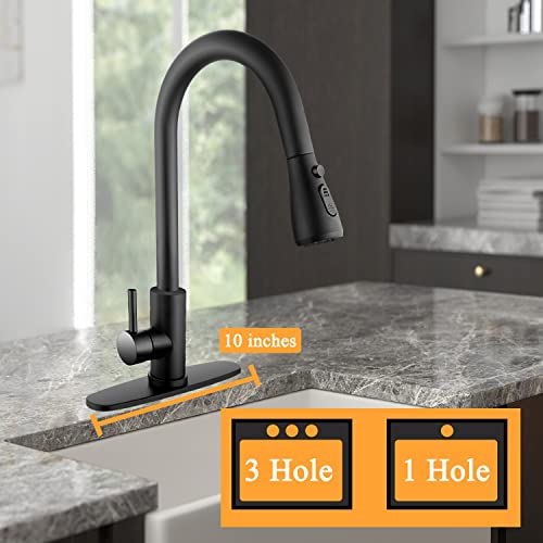 FIFOAH Kitchen Sink Faucets with Pull Down Sprayer, Stainless Steel Matte Black Kitchen Faucet, Single Handle Faucet with Pullout Sprayer, Modern Kitchen Faucets for RV Bar Farmhouse Sink