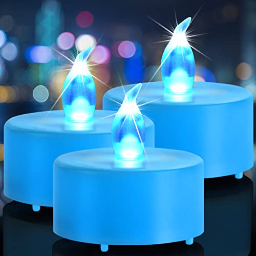 Tea Lights Battery Operated Candles-24 Pack Realistic and Bright Flickering Holiday Gift Flameless LED Electric Candle Long Lasting 7days for Seasonal & Festival Party Home Decoration(Blue)