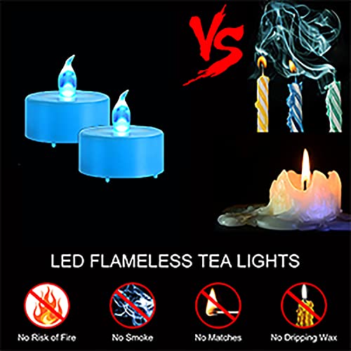 Tea Lights Battery Operated Candles-24 Pack Realistic and Bright Flickering Holiday Gift Flameless LED Electric Candle Long Lasting 7days for Seasonal & Festival Party Home Decoration(Blue)