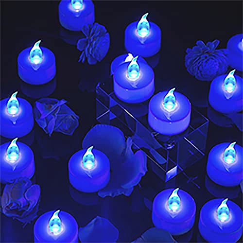 Tea Lights Battery Operated Candles-24 Pack Realistic and Bright Flickering Holiday Gift Flameless LED Electric Candle Long Lasting 7days for Seasonal & Festival Party Home Decoration(Blue)