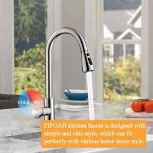 FIFOAH Kitchen Sink Faucets with Pull Down Sprayer, Stainless Steel Brushed Nickel Kitchen Faucets, Single Handle Faucet with Pullout Sprayer, Modern Kitchen Faucet for RV Bar Farmhouse Sink