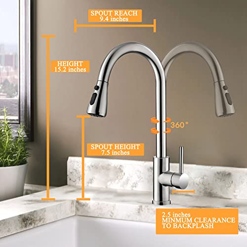 FIFOAH Kitchen Sink Faucets with Pull Down Sprayer, Stainless Steel Brushed Nickel Kitchen Faucets, Single Handle Faucet with Pullout Sprayer, Modern Kitchen Faucet for RV Bar Farmhouse Sink