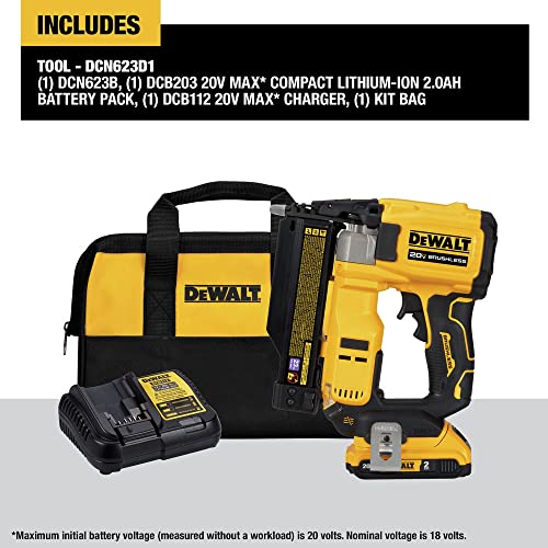 DEWALT ATOMIC Compact Series™ 20V MAX* Brushless Cordless 23 Ga. Pin Nailer Kit (DCN623D1)