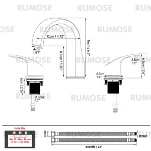 RUMOSE Matte Black Bathroom Faucet Widespread Bathroom Sink Faucet Two Handle 8 inch Bathroom Faucets for Sink 3 Hole, Brass Waterfall Mixer Taps