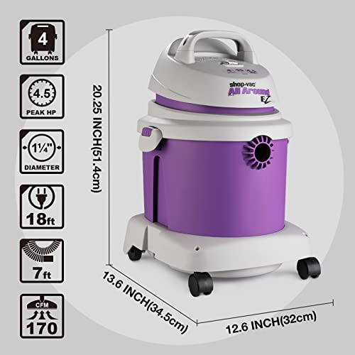 Shop-Vac 4 Gallon 4.5 Peak HP All Around EZ Series Wet/Dry Vacuum, Portable Compact Shop Vacuum, 3 in 1 Function with Wall Bracket & Attachments for Home, Apartment, Vehicles & Workshops. 5895400