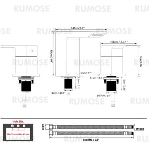 RUMOSE Widespread 8 Inch Two Handle Sink 3 Hole Faucet Matte Black Stainless Steel Mixer Waterfall Bathroom / Lavatory Faucets