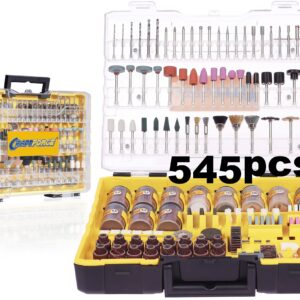 Rotary Tool Accessories Kit, Craftforce 545pcs Rotary Bit Compatible with 1/8" Shank Dremel Tool & Flex Shaft Grinder for Cutting Grinding Sanding Carving Polishing Engraving for Wood, Glass, Metal