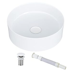 kingwong 16 inch vessel sink for bathroom modern round bathroom sinks above counter white ceramic porcelain farmhouse vessel sink basins bathroom sink bowl for cabinet lavatory vanity