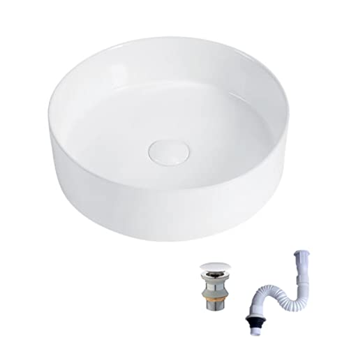 KINGWONG 16 Inch Vessel Sink for Bathroom Modern Round Bathroom Sinks Above Counter White Ceramic Porcelain Farmhouse Vessel Sink Basins Bathroom sink bowl for Cabinet Lavatory Vanity