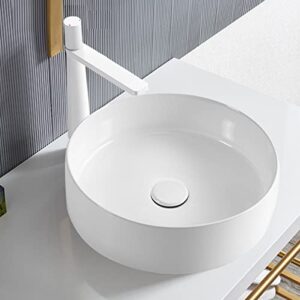 KINGWONG 16 Inch Vessel Sink for Bathroom Modern Round Bathroom Sinks Above Counter White Ceramic Porcelain Farmhouse Vessel Sink Basins Bathroom sink bowl for Cabinet Lavatory Vanity