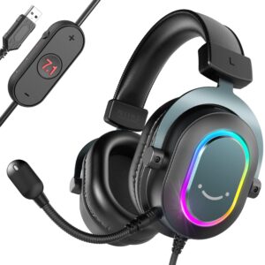 fifine gaming headset for pc-wired headphones with microphone-7.1 surround sound computer usb headset for laptop, streaming headphones on ps4/ps5, with eq mode, rgb, soft ear pads - ampligame h6