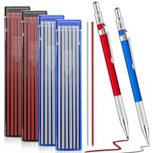 2 pcs welders pencil with 48 pcs round refills mechanical pencils metal welding marker for tube pipe fitter welder steel construction woodworking (red, silver)