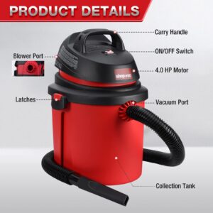 Shop-Vac 4 Gallon 4.0 Peak HP Wet/Dry Vacuum, Portable Compact Shop Vacuum with Tool Holder, Wall Bracket & Attachments, Ideal for Home, Jobsite, Garage, Car & Workshop. 5890470