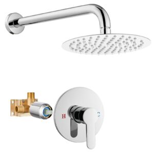 airuida shower faucet set chrome polish, single function shower valve kit, rain shower faucet kit, 8 inch round rainfall shower head with male threads rough-in valve