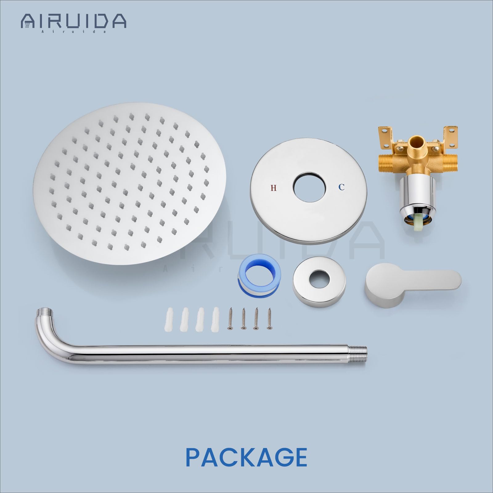 Airuida Shower Faucet Set Chrome Polish, Single Function Shower Valve Kit, Rain Shower Faucet Kit, 8 Inch Round Rainfall Shower Head with Male Threads Rough-in Valve