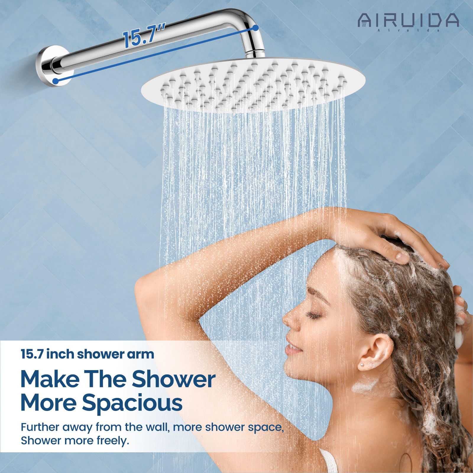 Airuida Shower Faucet Set Chrome Polish, Single Function Shower Valve Kit, Rain Shower Faucet Kit, 8 Inch Round Rainfall Shower Head with Male Threads Rough-in Valve