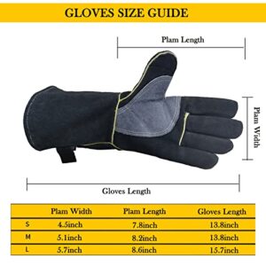 662℉ Leather Welding Gloves for Women Man, Long Sleeve Work Heat Resistant Fire Gloves Oven Mitts for Tig Mig Stick BBQ Fireplace Animal Handling, Wood Stove Tools Accessories