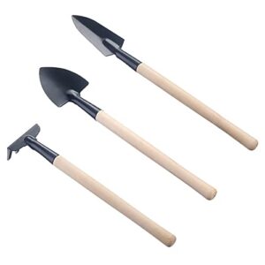 mini garden tool set of 3 garden hand shovels gardening kit with wood handle include hand trowel transplant trowel and cultivator hand rake for succulent pot planting transplanting digging