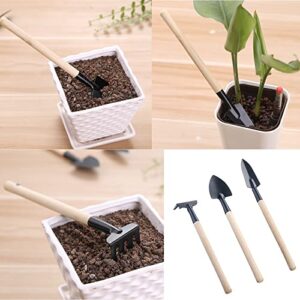 Mini Garden Tool Set of 3 Garden Hand Shovels Gardening Kit with Wood Handle Include Hand Trowel Transplant Trowel and Cultivator Hand Rake for Succulent Pot Planting Transplanting Digging